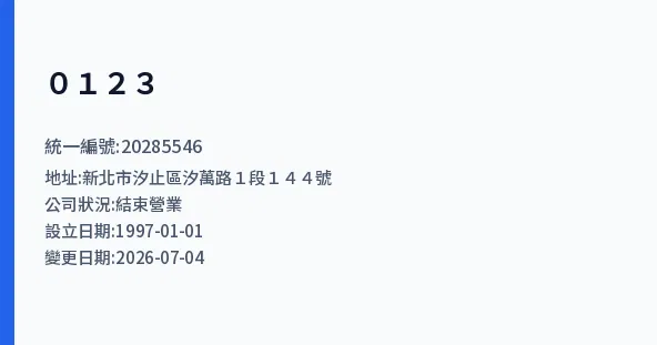 0123的照片-統編 20285546(新北市) 公司登記資料與營業項目詳細圖表