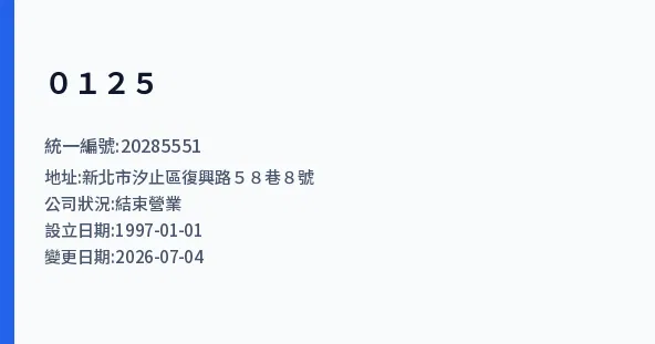 0125的照片-統編 20285551(新北市) 公司登記資料與營業項目詳細圖表