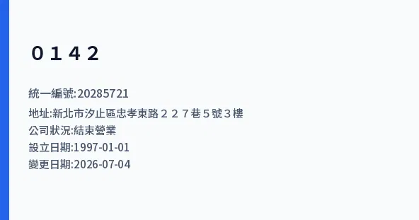 0142的照片-統編 20285721(新北市) 公司登記資料與營業項目詳細圖表