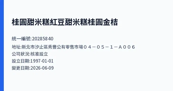 桂圓甜米糕紅豆甜米糕桂圓金桔的照片-統編 20285840(新北市) 公司登記資料與營業項目詳細圖表