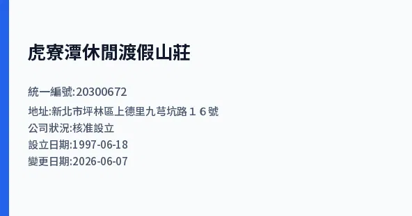 虎寮潭休閒渡假山莊的照片-統編 20300672(新北市) 公司登記資料與營業項目詳細圖表