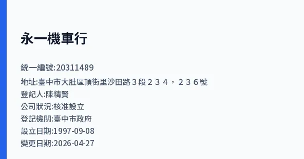 永一機車行的照片-統編 20311489(臺中市) 公司登記資料與營業項目詳細圖表