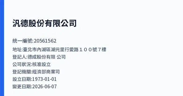 汎德股份有限公司的照片-統編 20561562(臺北市) 公司登記資料與營業項目詳細圖表
