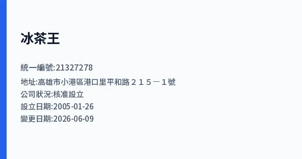 冰茶王的照片-統編 21327278(高雄市) 公司登記資料與營業項目詳細圖表
