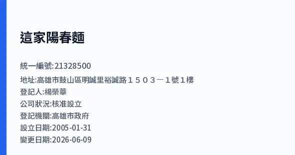 這家陽春麵的照片-統編 21328500(高雄市) 公司登記資料與營業項目詳細圖表