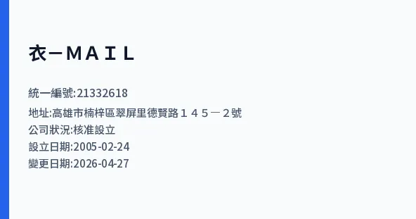 衣-MAIL的照片-統編 21332618(高雄市) 公司登記資料與營業項目詳細圖表