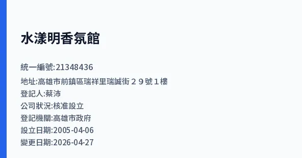 水漾明香氛館的照片-統編 21348436(高雄市) 公司登記資料與營業項目詳細圖表