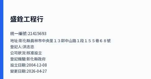 盛銓工程行的照片-統編 21415693(彰化縣) 公司登記資料與營業項目詳細圖表