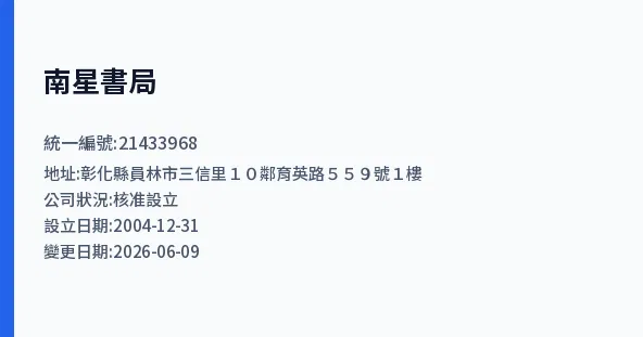 南星書局的照片-統編 21433968(彰化縣) 公司登記資料與營業項目詳細圖表
