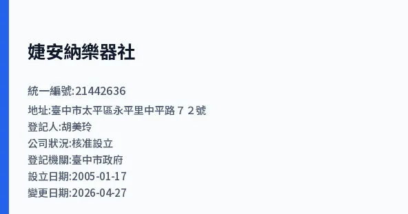 婕安納樂器社的照片-統編 21442636(臺中市) 公司登記資料與營業項目詳細圖表