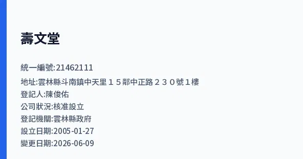 壽文堂的照片-統編 21462111(雲林縣) 公司登記資料與營業項目詳細圖表
