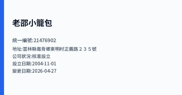 老邵小籠包的照片-統編 21476902(雲林縣) 公司登記資料與營業項目詳細圖表