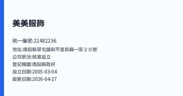 美美服飾的照片-統編 21482236(南投縣) 公司登記資料與營業項目詳細圖表