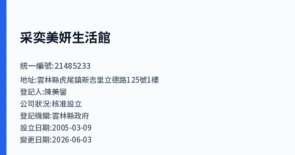 采奕美妍生活館的照片-統編 21485233(雲林縣) 公司登記資料與營業項目詳細圖表