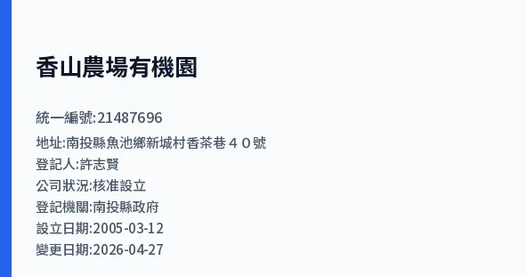 香山農場有機園的照片-統編 21487696(南投縣) 公司登記資料與營業項目詳細圖表