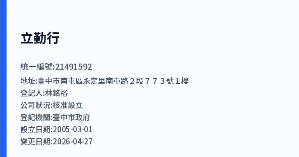 立勤行的照片-統編 21491592(臺中市) 公司登記資料與營業項目詳細圖表