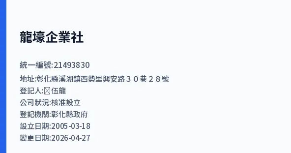 龍壕企業社的照片-統編 21493830(彰化縣) 公司登記資料與營業項目詳細圖表