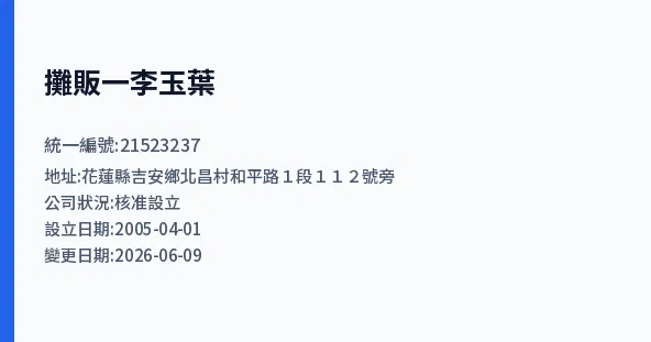 攤販一李玉葉的照片-統編 21523237(花蓮縣) 公司登記資料與營業項目詳細圖表