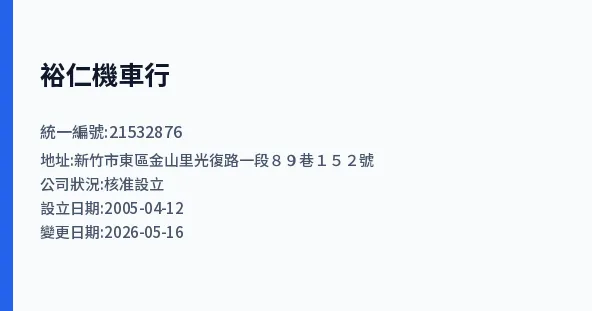 裕仁機車行的照片-統編 21532876(新竹市) 公司登記資料與營業項目詳細圖表