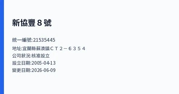 新協豐8號的照片-統編 21535445(宜蘭縣) 公司登記資料與營業項目詳細圖表
