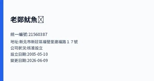 老鄭魷魚焿的照片-統編 21560387(新北市) 公司登記資料與營業項目詳細圖表