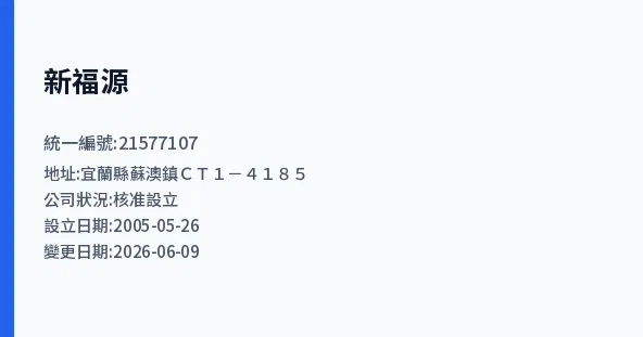 新福源的照片-統編 21577107(宜蘭縣) 公司登記資料與營業項目詳細圖表