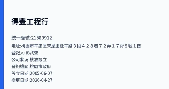 得豐工程行的照片-統編 21589912(桃園市) 公司登記資料與營業項目詳細圖表