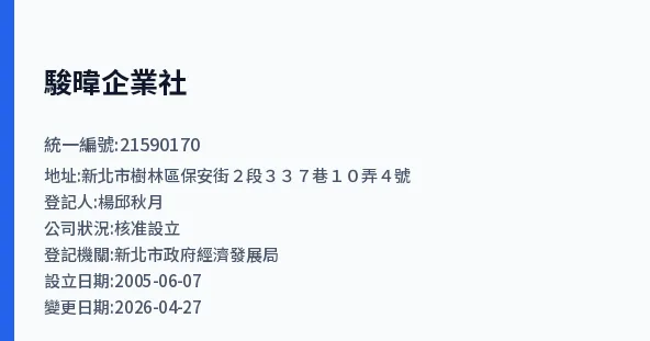 駿暐企業社的照片-統編 21590170(新北市) 公司登記資料與營業項目詳細圖表