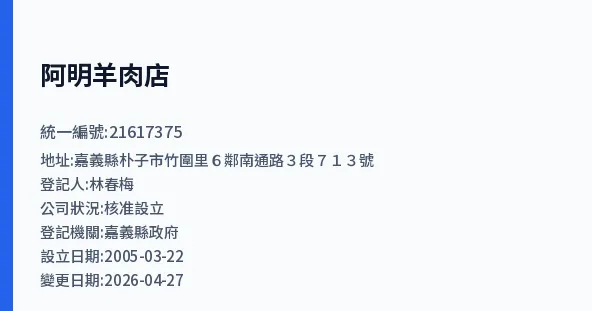 阿明羊肉店的照片-統編 21617375(嘉義縣) 公司登記資料與營業項目詳細圖表