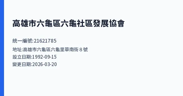 高雄市六龜區六龜社區發展協會的照片-統編 21621785(高雄市) 公司登記資料與營業項目詳細圖表