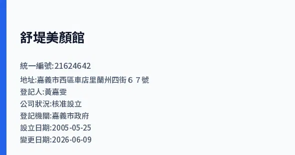 舒堤美顏館的照片-統編 21624642(嘉義市) 公司登記資料與營業項目詳細圖表