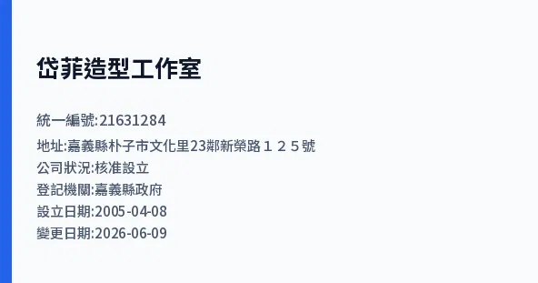 岱菲造型工作室的照片-統編 21631284(嘉義縣) 公司登記資料與營業項目詳細圖表