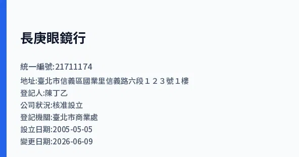 長庚眼鏡行的照片-統編 21711174(臺北市) 公司登記資料與營業項目詳細圖表