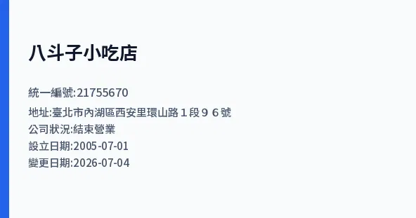 八斗子小吃店的照片-統編 21755670(臺北市) 公司登記資料與營業項目詳細圖表
