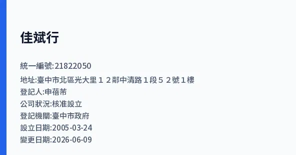 佳斌行的照片-統編 21822050(臺中市) 公司登記資料與營業項目詳細圖表