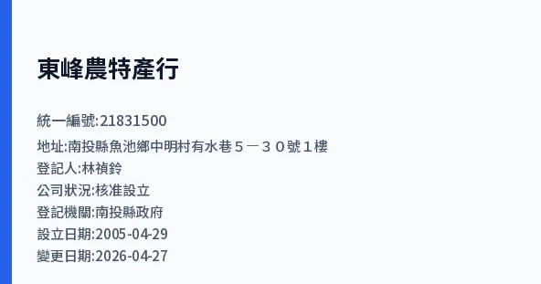 東峰農特產行的照片-統編 21831500(南投縣) 公司登記資料與營業項目詳細圖表