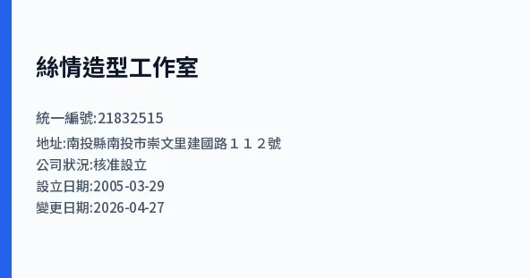 絲情造型工作室的照片-統編 21832515(南投縣) 公司登記資料與營業項目詳細圖表