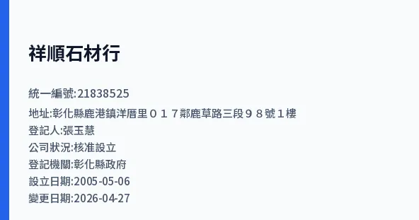 祥順石材行的照片-統編 21838525(彰化縣) 公司登記資料與營業項目詳細圖表