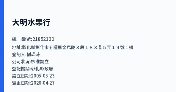 大明水果行的照片-統編 21852130(彰化縣) 公司登記資料與營業項目詳細圖表