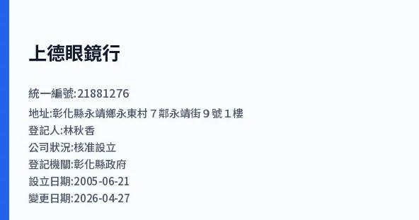 上德眼鏡行的照片-統編 21881276(彰化縣) 公司登記資料與營業項目詳細圖表