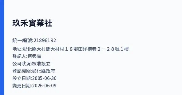 玖禾實業社的照片-統編 21896192(彰化縣) 公司登記資料與營業項目詳細圖表
