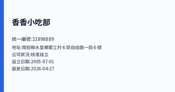 香香小吃部的照片-統編 21898889(南投縣) 公司登記資料與營業項目詳細圖表
