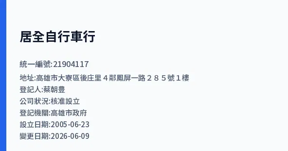 居全自行車行的照片-統編 21904117(高雄市) 公司登記資料與營業項目詳細圖表