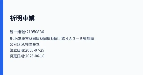 祈明車業的照片-統編 21950836(高雄市) 公司登記資料與營業項目詳細圖表