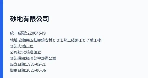 砂地有限公司的照片-統編 22064549(宜蘭縣) 公司登記資料與營業項目詳細圖表