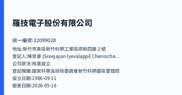 羅技電子股份有限公司的照片-統編 22099028(新竹市) 公司登記資料與營業項目詳細圖表
