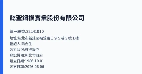 懿聖鋼模實業股份有限公司的照片-統編 22241910(新北市) 公司登記資料與營業項目詳細圖表