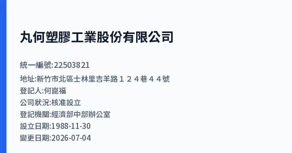 丸何塑膠工業股份有限公司的照片-統編 22503821(新竹市) 公司登記資料與營業項目詳細圖表