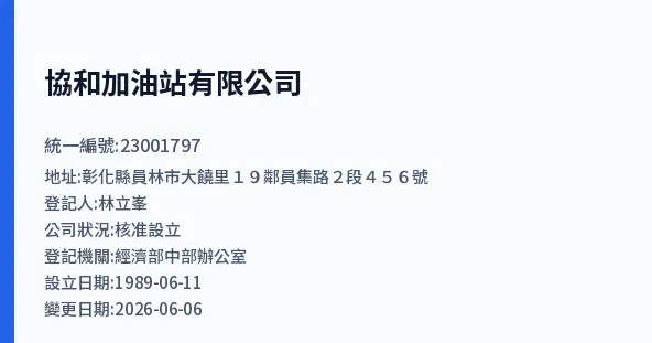 協和加油站有限公司的照片-統編 23001797(彰化縣) 公司登記資料與營業項目詳細圖表
