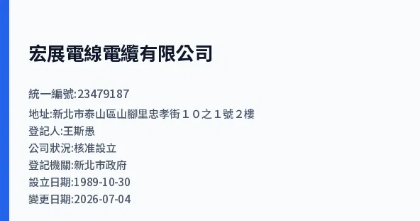 宏展電線電纜有限公司的照片-統編 23479187(新北市) 公司登記資料與營業項目詳細圖表